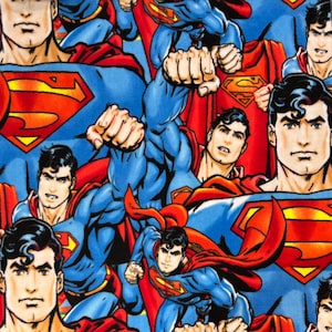 FLEECE Superman Fabric by the Yard, Half Yard, DC Comics Polyester ...
