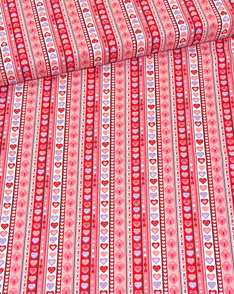 Valentine Conversation Hearts Stripe 100% Cotton Fabric | Fat Quarter ...
