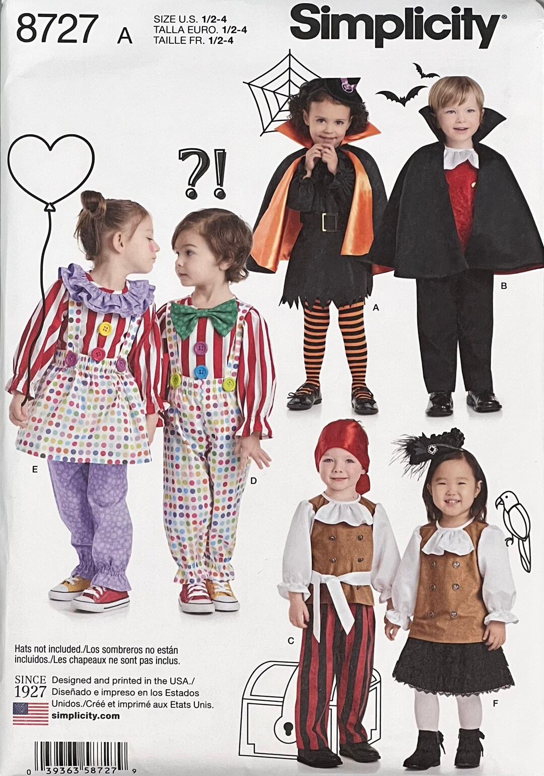Toddlers’ Costumes Sewing Pattern, Clown Halloween Costume Dress Outfit ...