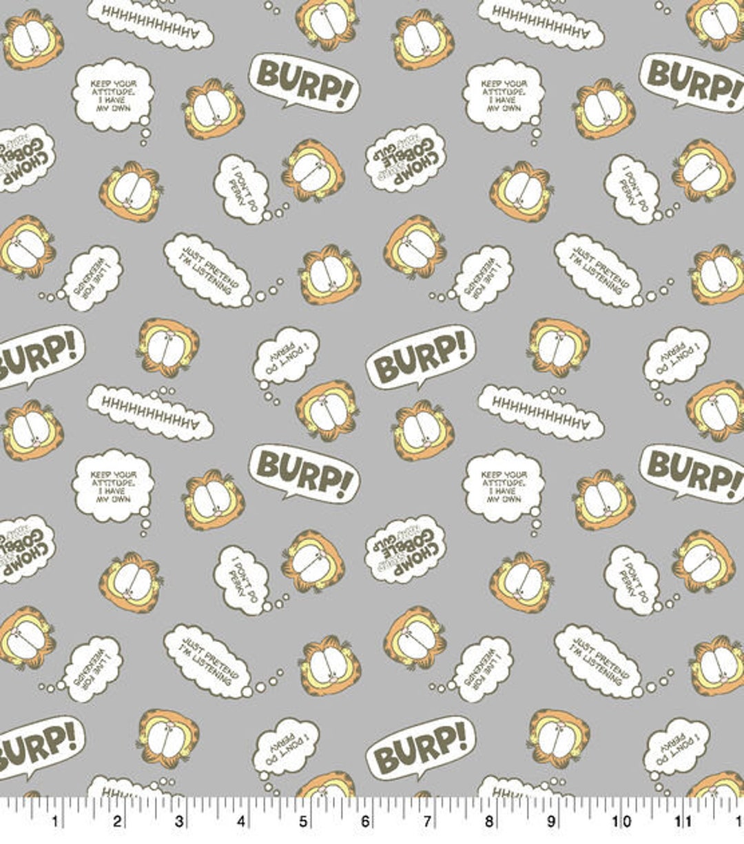 Garfield Speech Bubble Fabric by Half Yard, Fat Quarter, Garfield Cat ...