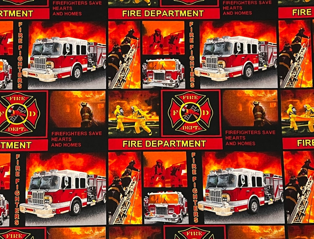 Firefighters Fabric by Half Yard, Fat Quarter, Fire Department Truck ...