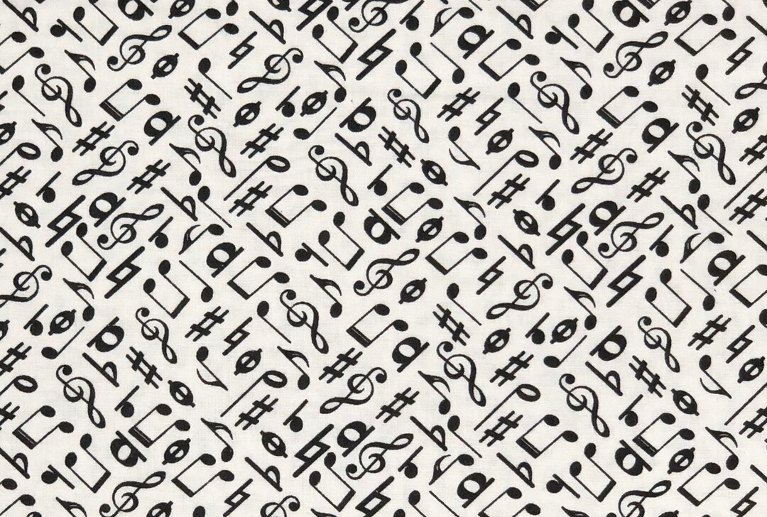 Music Notes Fabric by Half Yard, Fat Quarter, Black Music Notes Cotton ...