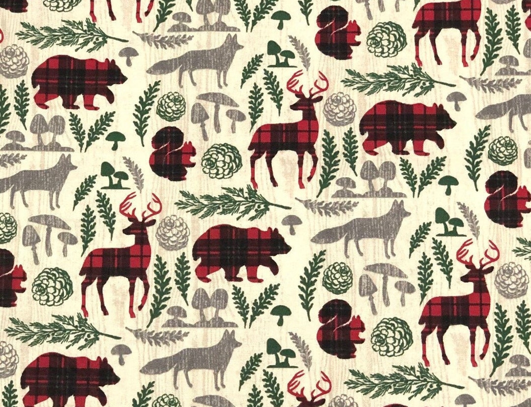 Christmas Woodland Animals Fabric by Half Yard, Fat Quarter, Deer ...