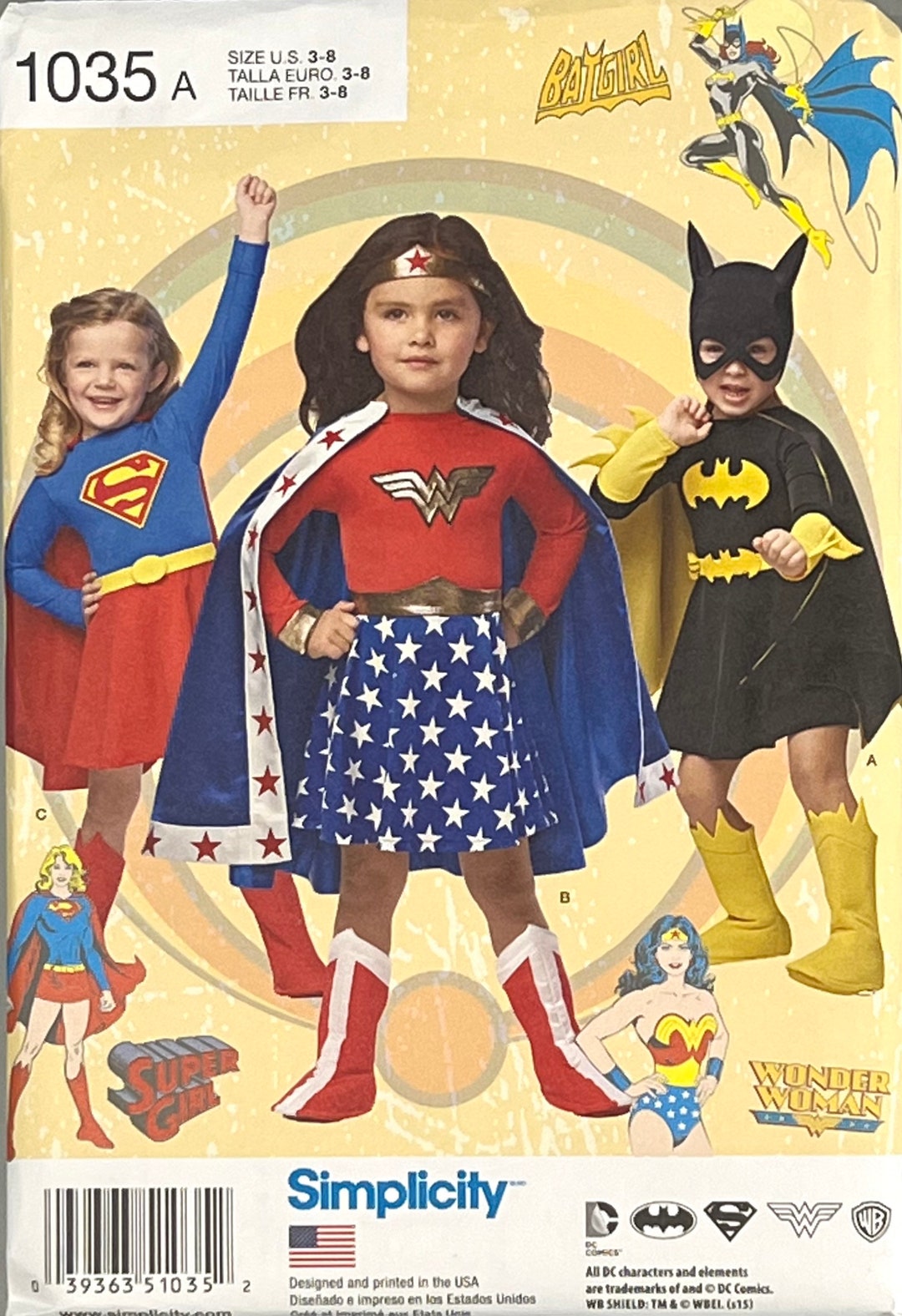 Wonder Woman Sewing Pattern, Batgirl Supergirl Costume, Child Size 3-8 ...