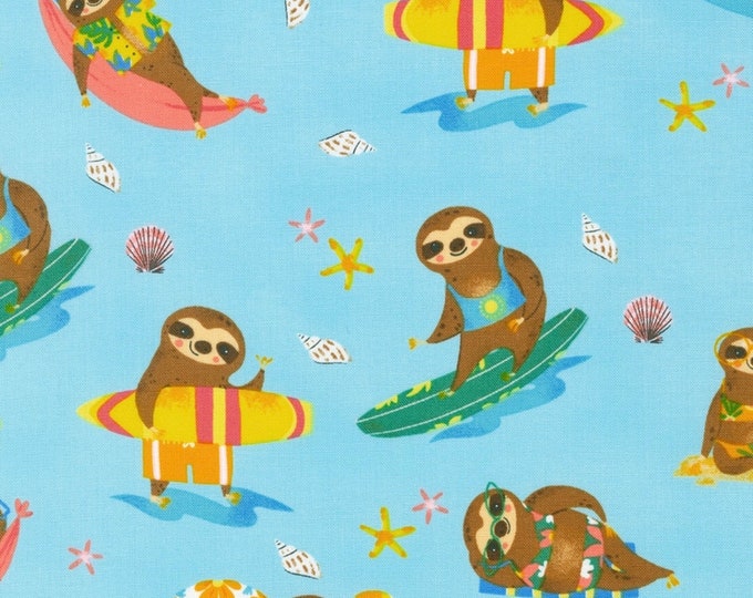 Surf Sloths Fabric by Half Yard, Fat Quarter, Slots Surfing Robert ...