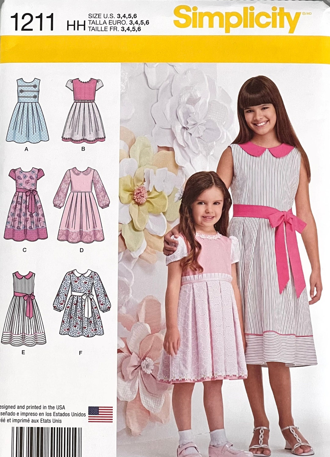 Girls Dress Sewing Pattern in Two Length and Trim Variations, Child ...