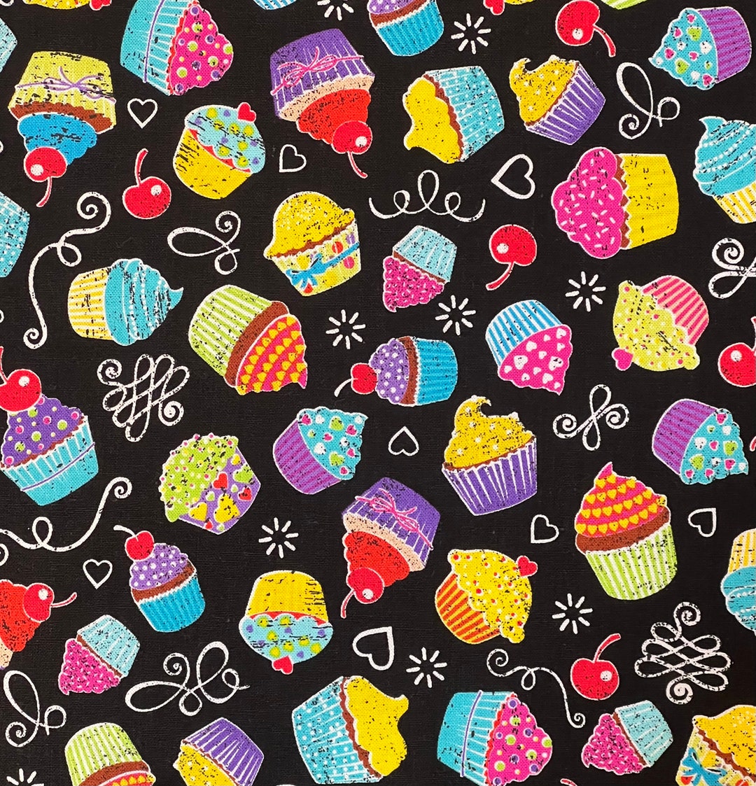 Cherry Cupcakes Fabric by Half Yard, Fat Quarter, Cupcakes Cotton ...