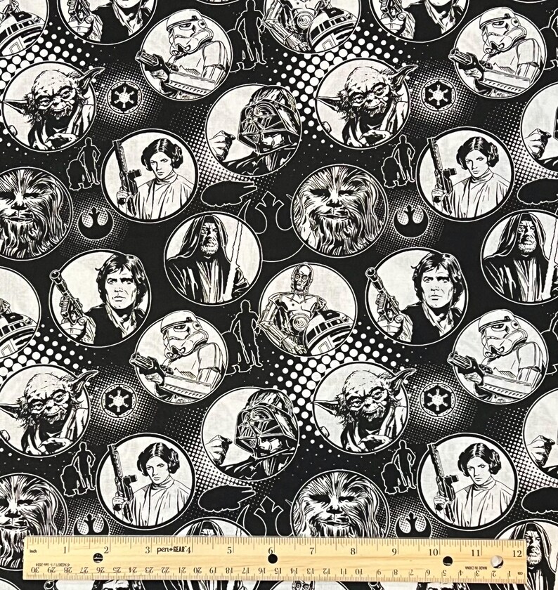 Star Wars Circles Characters Droids Yoda 100% Cotton Fabric | Fat ...