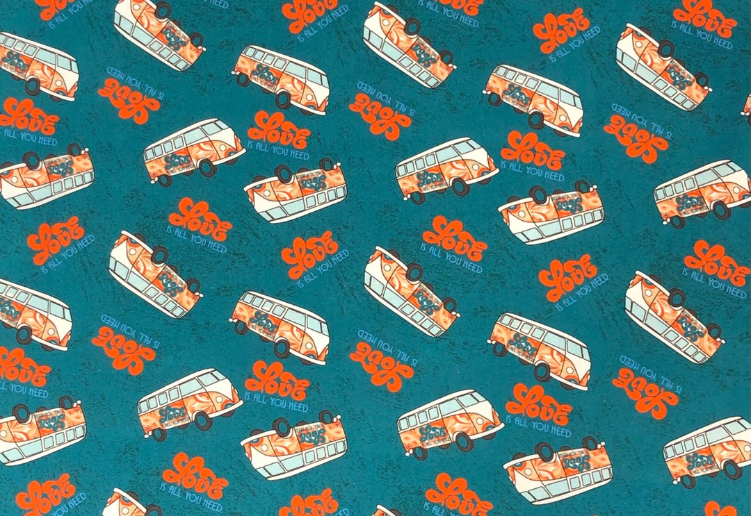 VW Bus Fabric END of BOLT, by Half Yard, Fat Quarter, Love is All You ...