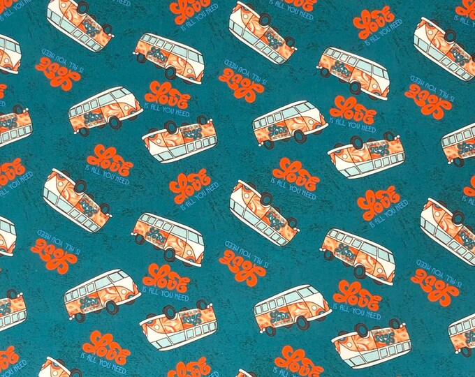 VW Bus Fabric END of BOLT, by Half Yard, Fat Quarter, Love is All You ...