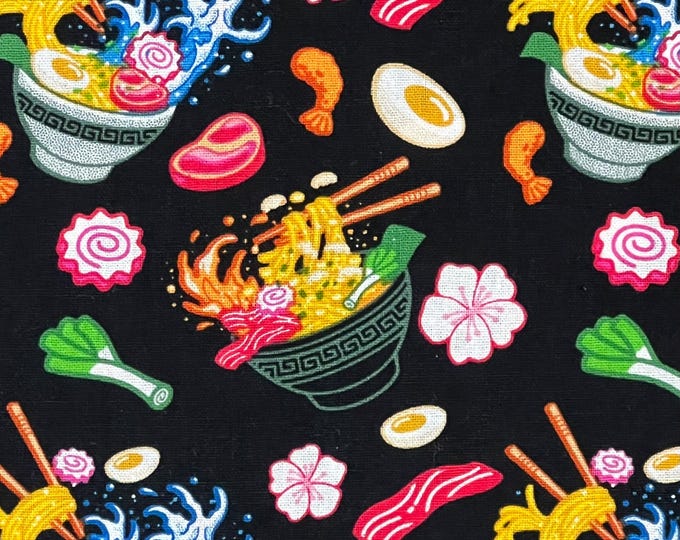 Ramen Bowl Fabric by Half Yard, Fat Quarter, Ramen Noodles Food Cotton ...