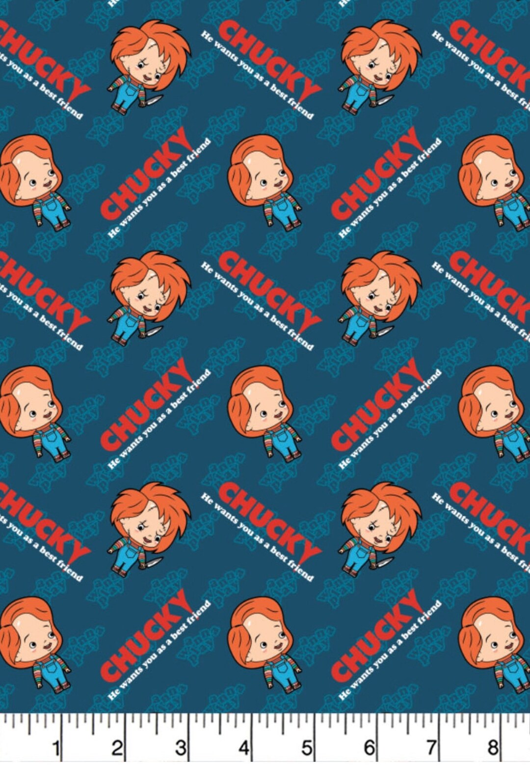 Chucky Fabric, by Half Yard, Fat Quarter, Chucky Chibi Toss Pop Culture ...