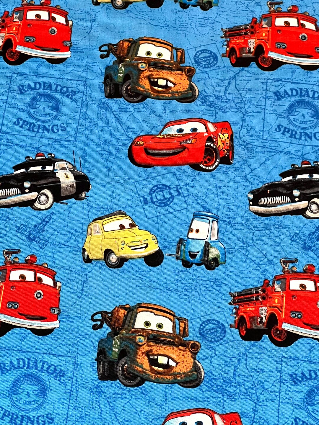 Cars Map Mater Mcqueen & Friends 100% Cotton Fabric | Fat Quarter, Half ...