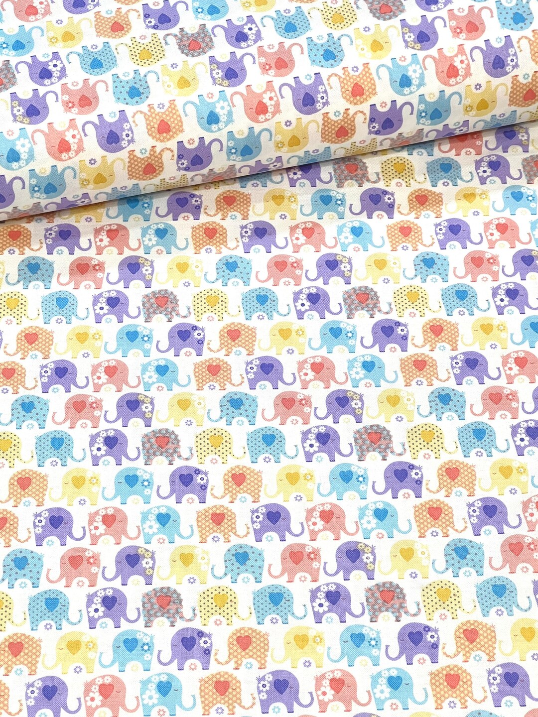 Mini Elephant Heart Nursery Fabric by Half Yard, Fat Quarter, Colorful ...