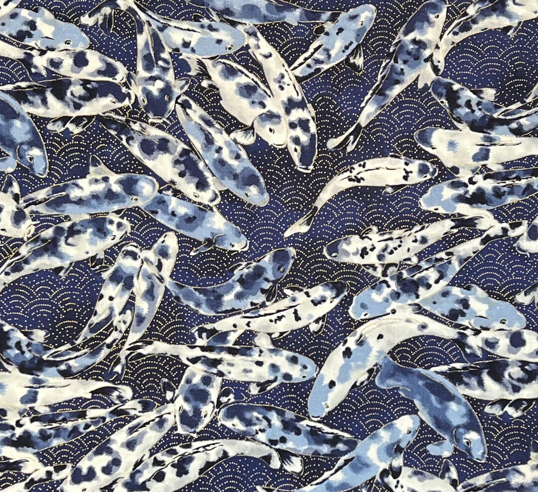 Koi Fish Fabric by Half Yard, Fat Quarter, Fish Swimming Metallic ...