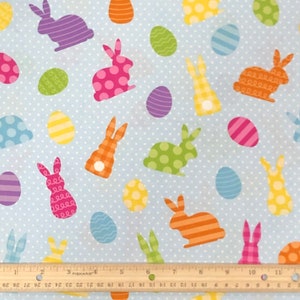 Easter Bunny Fabric by Half Yard, Fat Quarter, Colorful Bunnies Polka ...