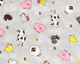 Farm Animals Fabric Nursery Kids Gender Neutral Cow Chicken Pig Barn ...