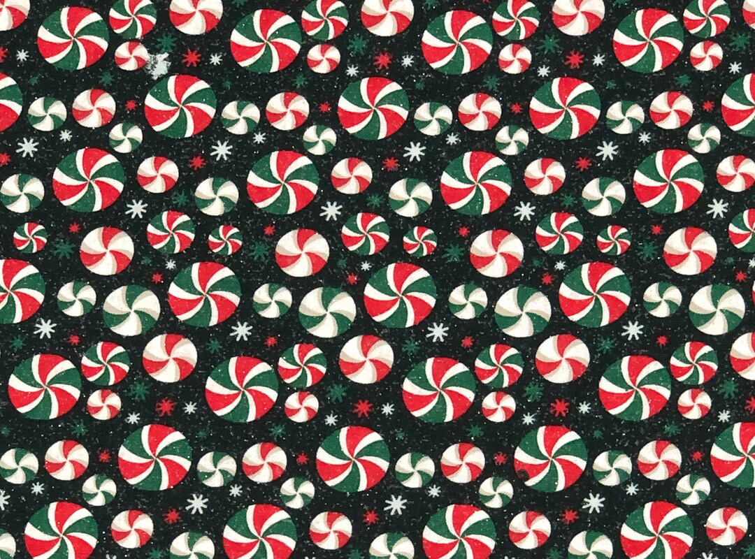 Peppermint Candies Glitter Fabric by Half Yard, Fat Quarter, Christmas ...