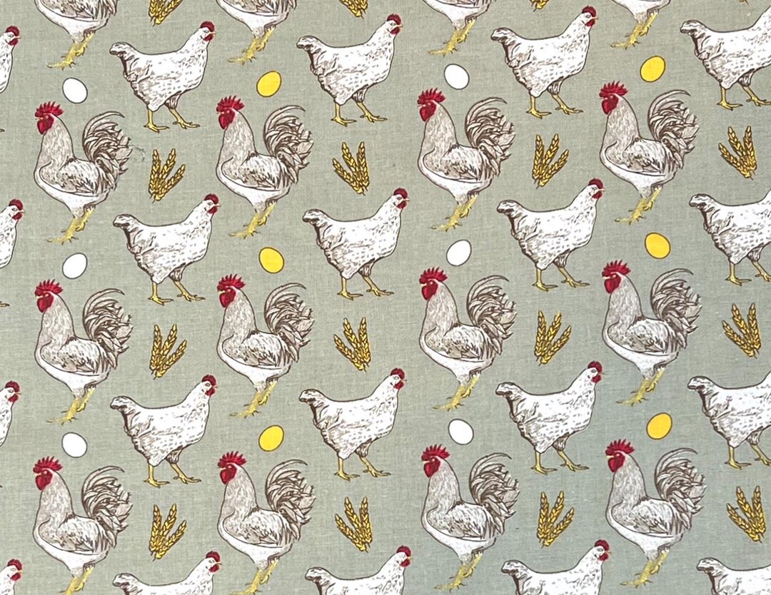 Remnant 9" | Chickens Roosters Hens and Eggs 100% Cotton Fabric - Etsy