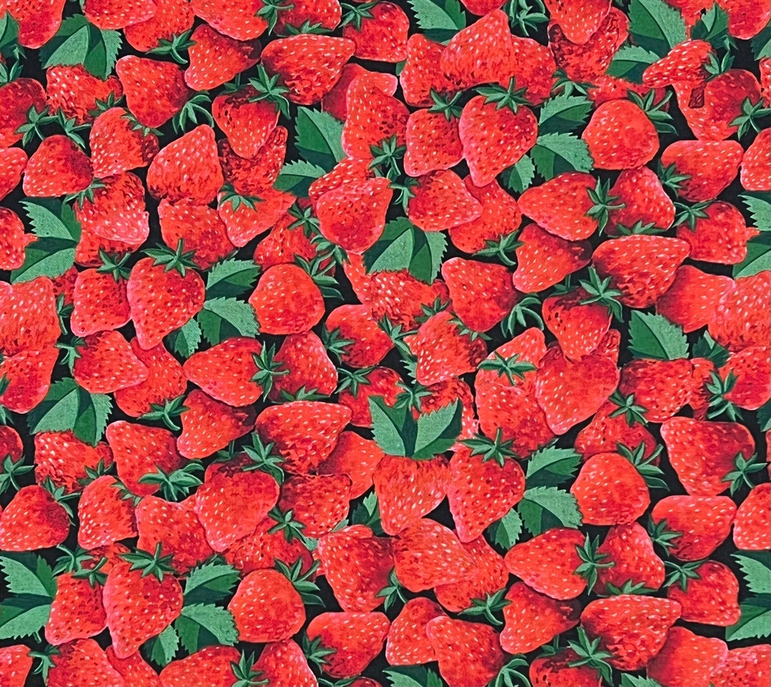Strawberries Fabric by Half Yard, Fat Quarter, Strawberry Fruit on ...