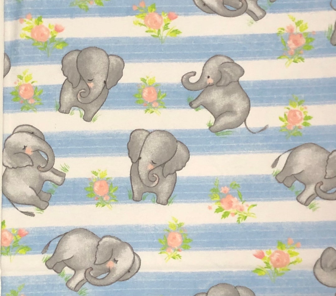 FLANNEL Elephant Fabric by Half Yard, Fat Quarter, Sweet Elephants on ...