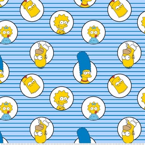 Simpsons Badges Character Striped 100% Cotton Fabric | Fat Quarter ...