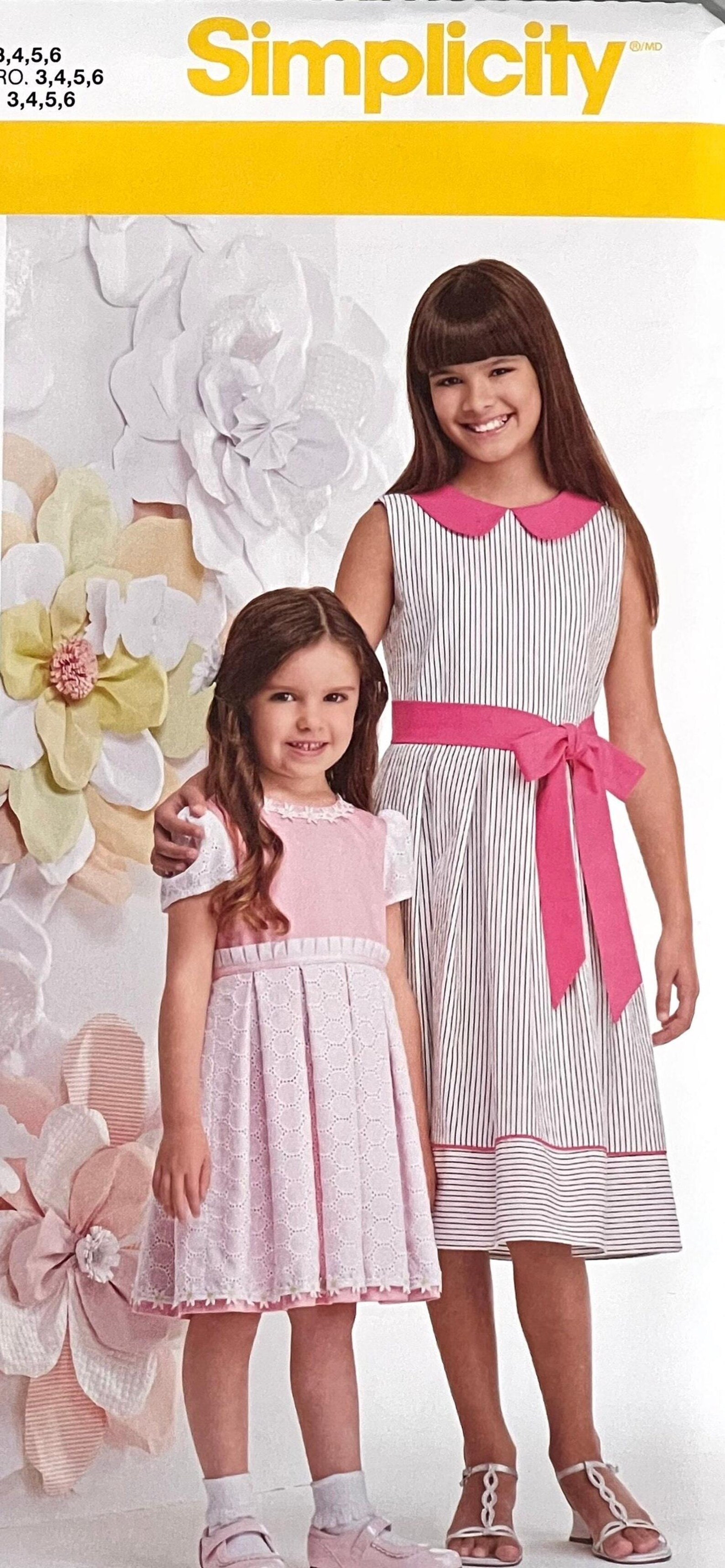 Girls Dress Sewing Pattern in Two Length and Trim Variations, Child ...