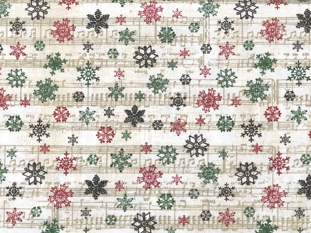 Snowflake Sheet Music Christmas 100% Cotton Fabric | Fat Quarter, Half ...
