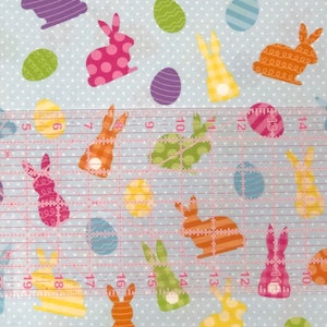 Easter Bunny Fabric by Half Yard, Fat Quarter, Colorful Bunnies Polka ...