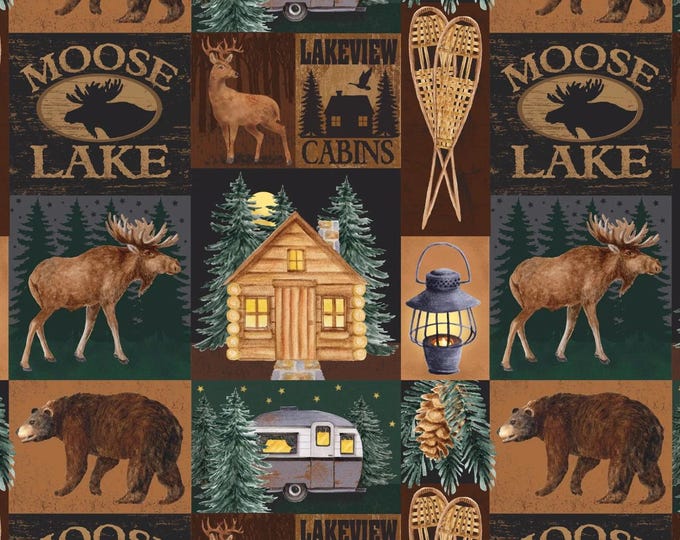 Fabric Remnant 32" Lakeview Log Cabins Great Outdoors Cotton Fabric - Etsy