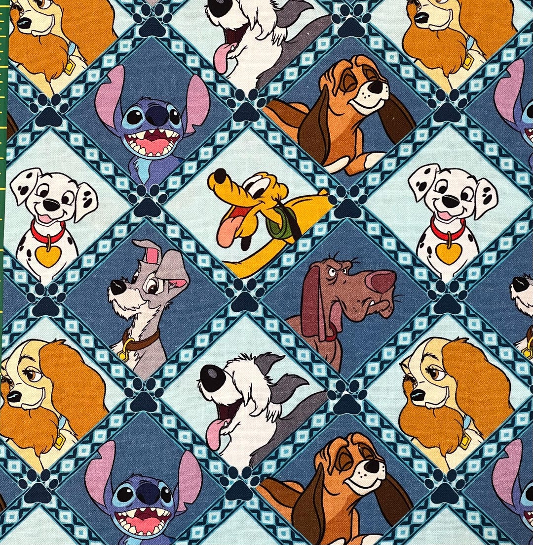 Dogs in Diamonds Pluto Stitch Lady Tramp 100% Cotton Fabric | Fat ...