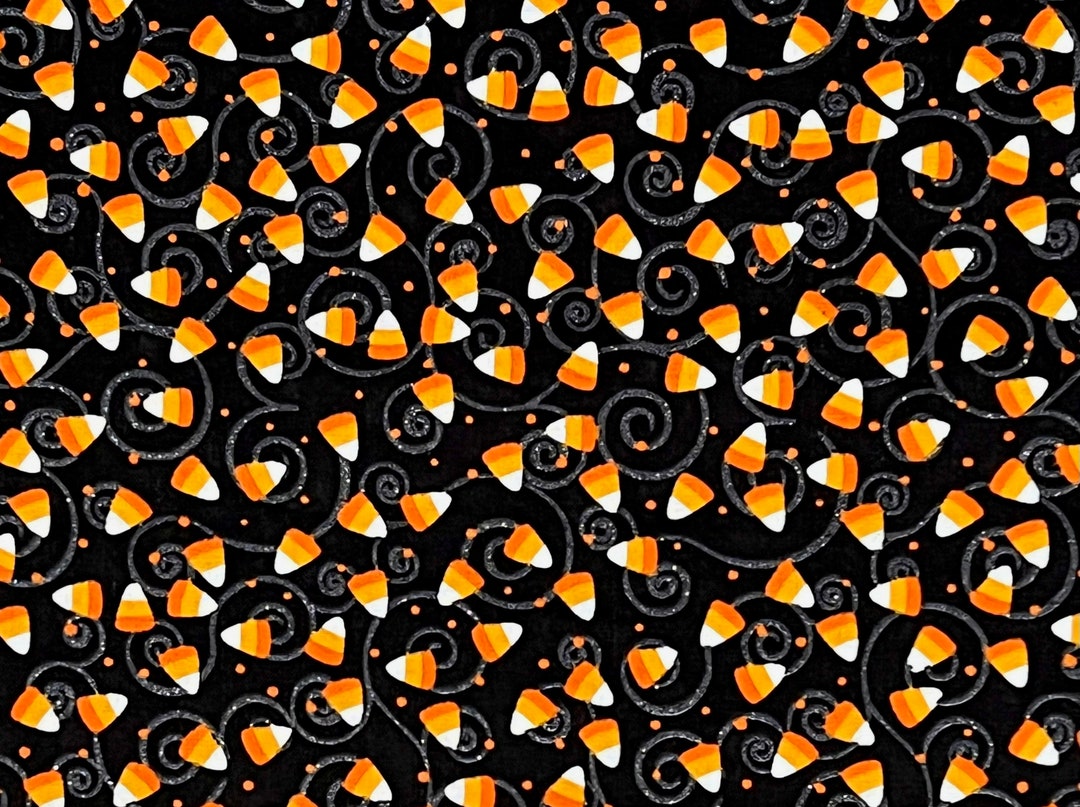 Swirl Candy Corn Glitter Fabric by Half Yard, Fat Quarter, Halloween ...
