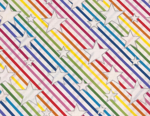 Rainbow Stripes Star Fabric by Half Yard Fat Quarter | Etsy