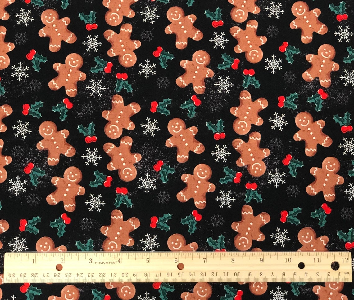 Gingerbread Men Holly Christmas 100% Cotton Fabric | Fat Quarter, Half ...