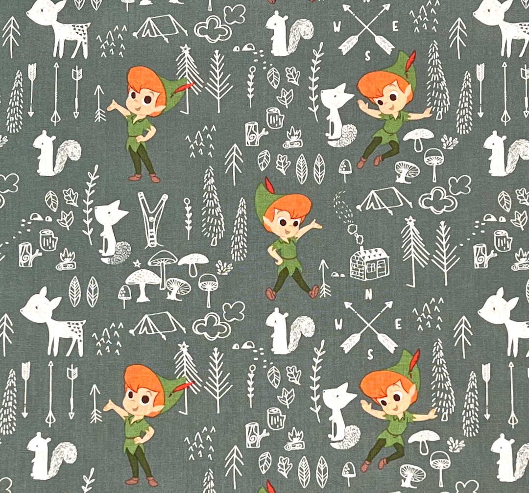 Peter Pan Forest Fabric by Half Yard, Fat Quarter, Peter Pan Woods ...