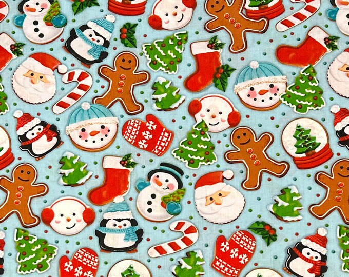 Christmas Cookies Fabric END of BOLT, by Half Yard, Fat Quarter, Santa ...
