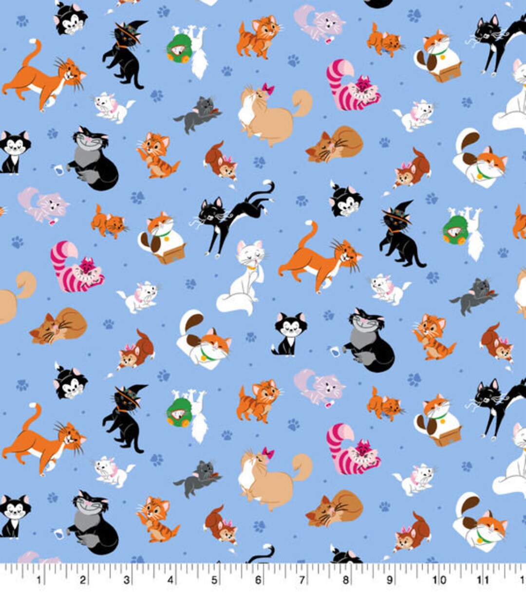 Tossed Cats and Paw Prints 100% Cotton Fabric | Fat Quarter, Half Yard - Etsy
