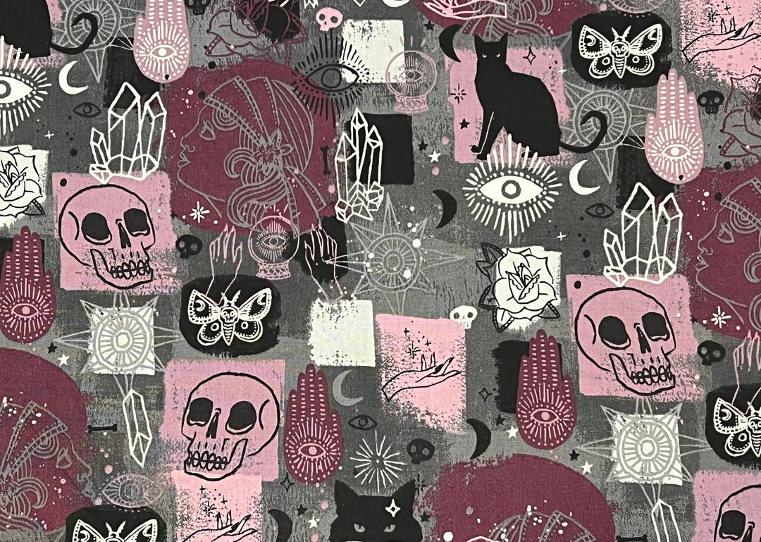 Spellbound Halloween Fabric by Half Yard, Fat Quarter, Pink Magic Black ...