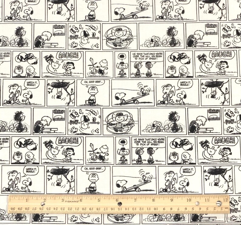 Peanuts Black White Comic Strip 100% Cotton Fabric | Fat Quarter, Half ...
