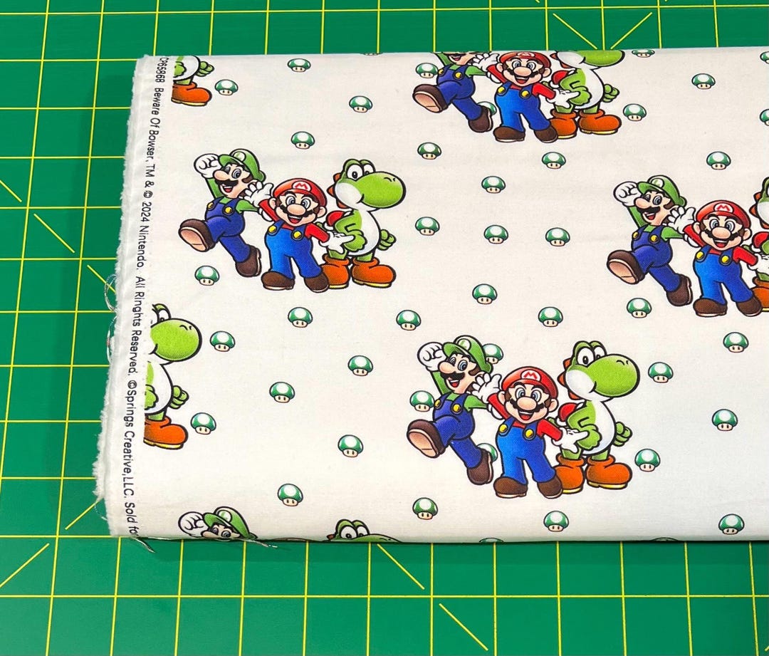 Mario Luigi Yoshi Fabric by Half Yard, Fat Quarter, Beware of Bowser ...