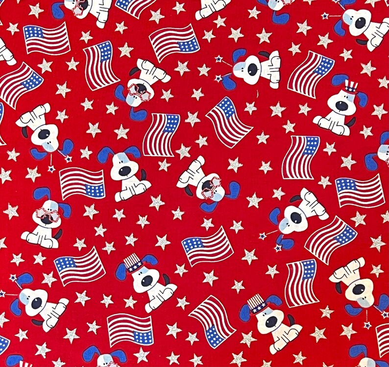 Puppy Dog Red Woof You Patriotic 100% Cotton Fabric | Fat Quarter, Half ...