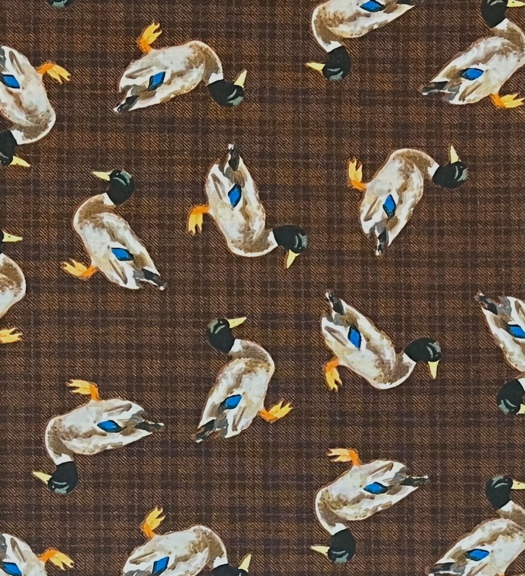 Lodge Ducks Fabric by Half Yard, Fat Quarter, Ducks on Brown Plaid ...