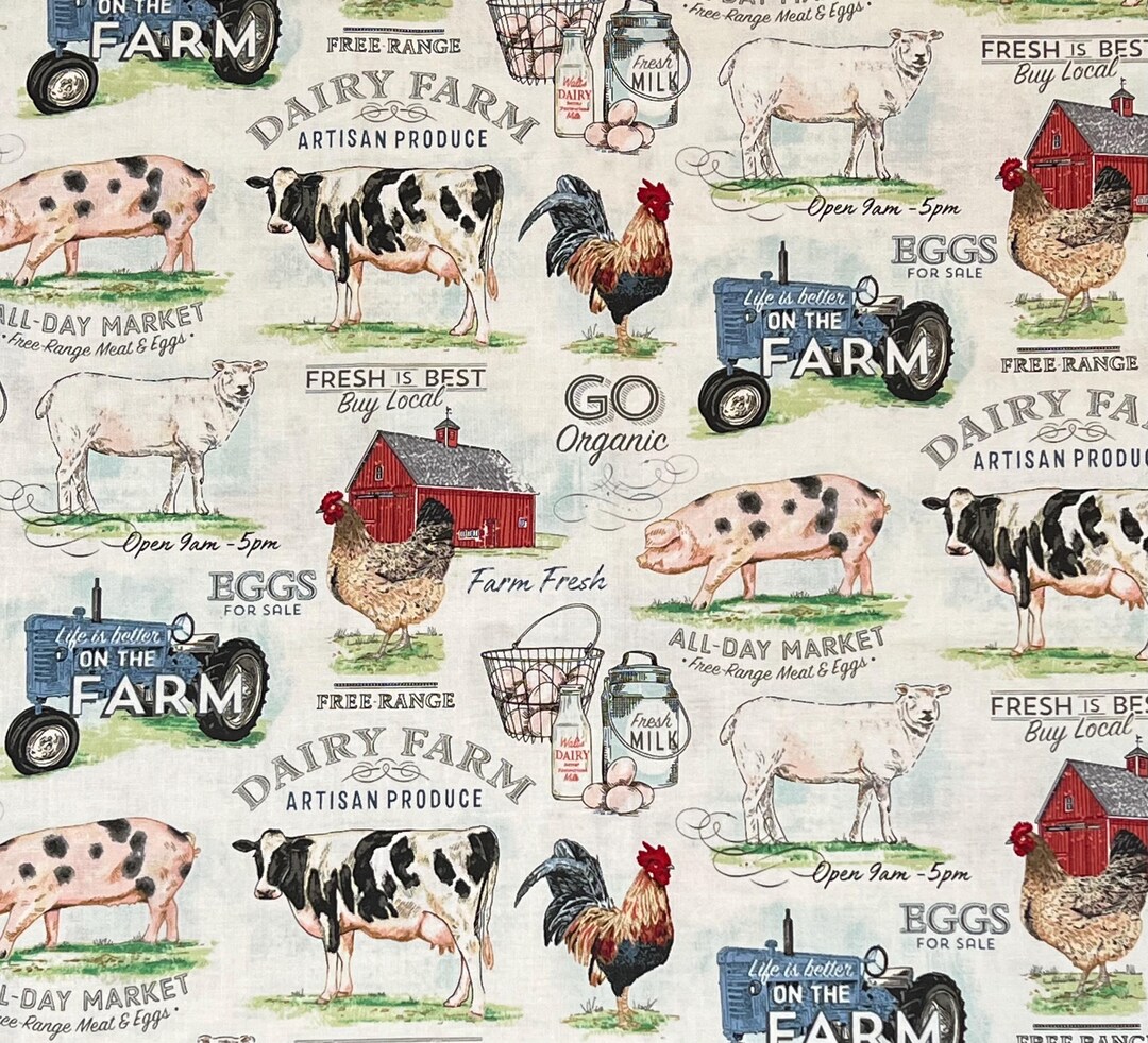 Dairy Farm Scene Cows Tractor Barn 100% Cotton Fabric | Fat Quarter ...