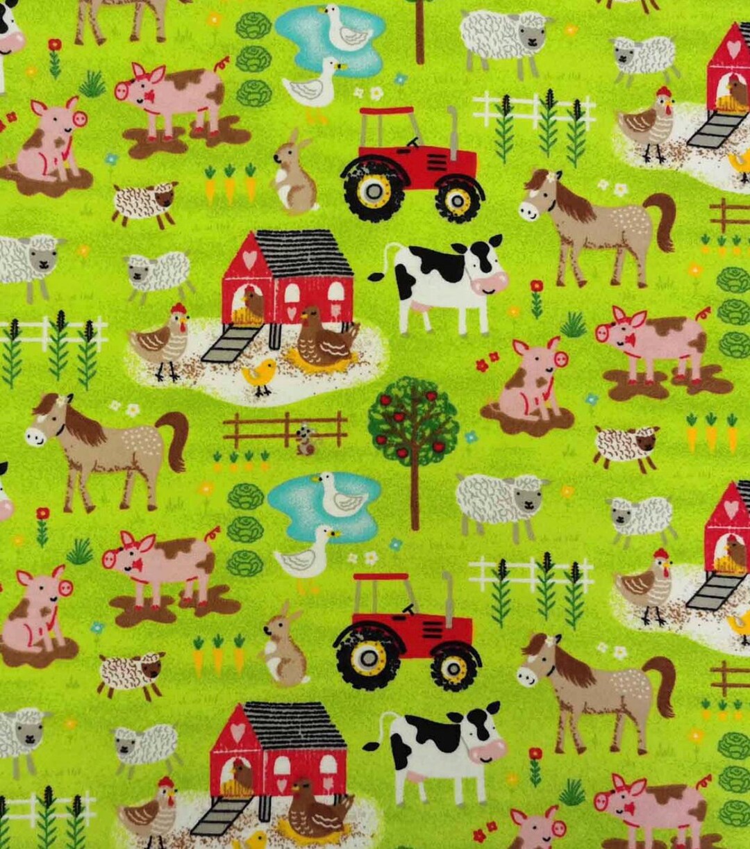 FLANNEL Farm Animals by the Half Yard, Fat Quarter, Barn Animals ...