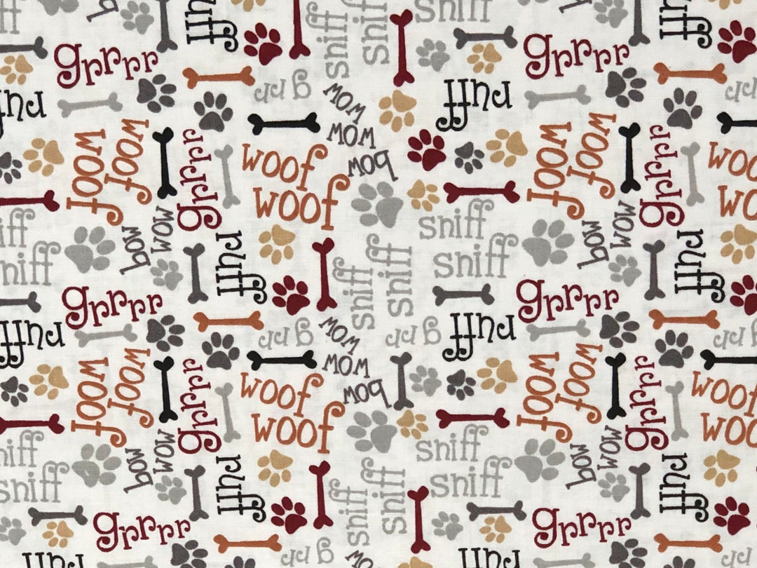 Woof Dog Words Fabric END of BOLT, by Half Yard, Fat Quarter, Dog ...