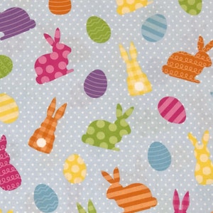 Easter Bunny Fabric by Half Yard, Fat Quarter, Colorful Bunnies Polka ...