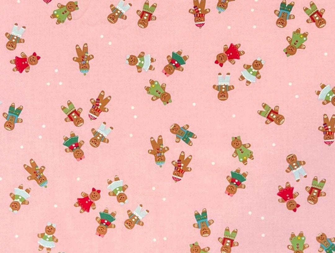Gingerbread on Pink Dot Christmas 100% Cotton Fabric | Fat Quarter ...