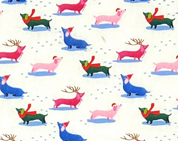 Mini Santa Hat Dogs Fabric by Half Yard, Fat Quarter, Christmas Cotton ...