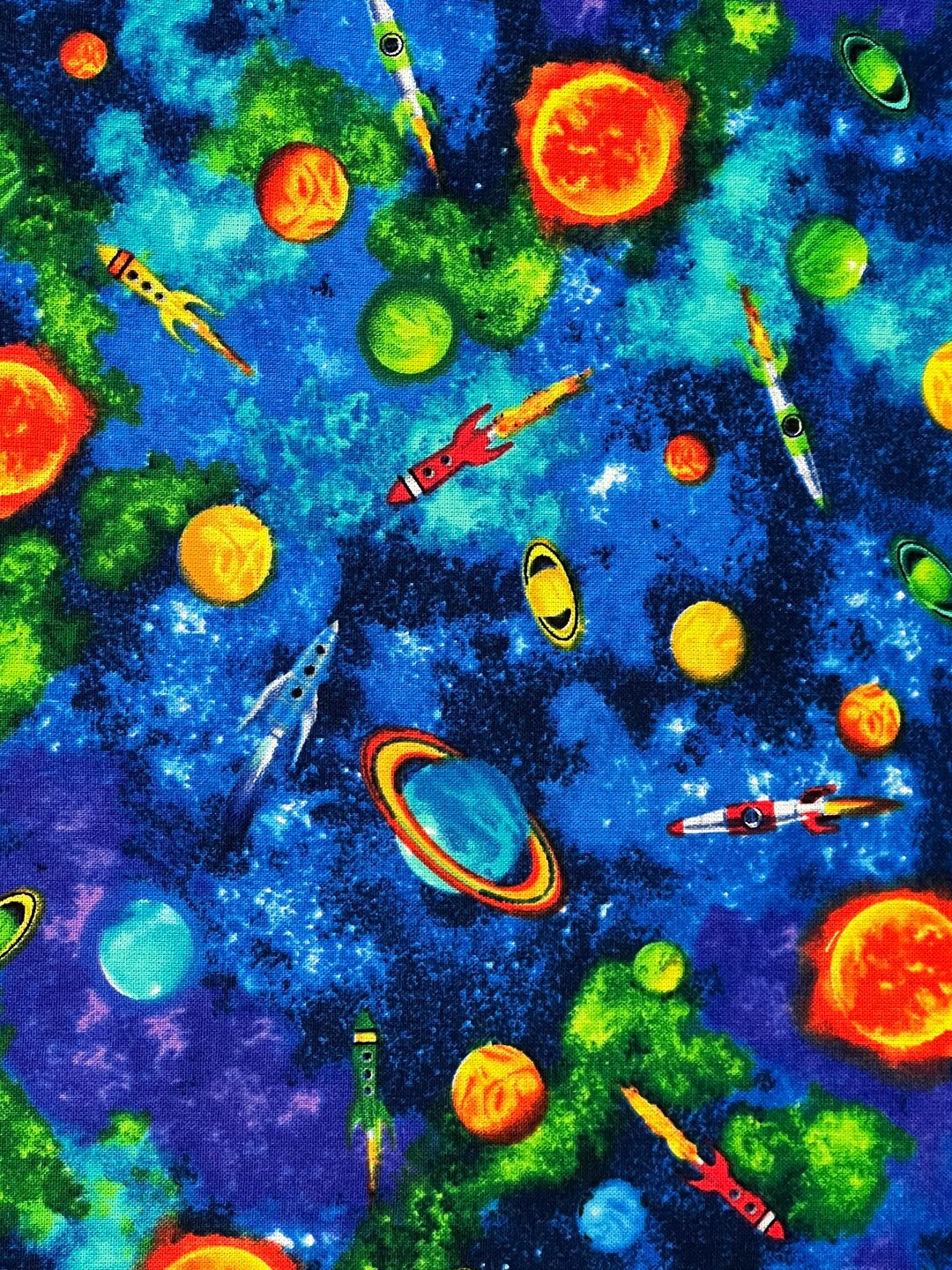 Rocket Ships in Outer Space 100% Cotton Fabric | Fat Quarter, Half Yard ...