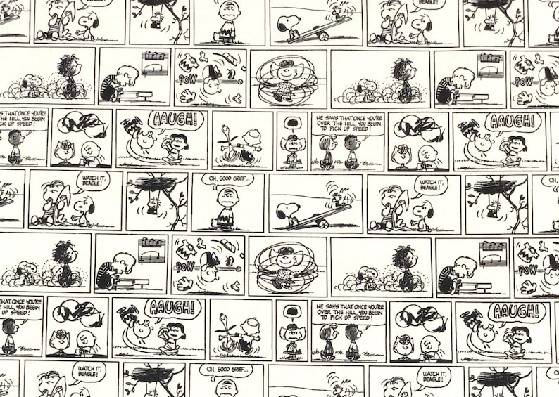 Peanuts Black White Comic Strip 100% Cotton Fabric | Fat Quarter, Half ...